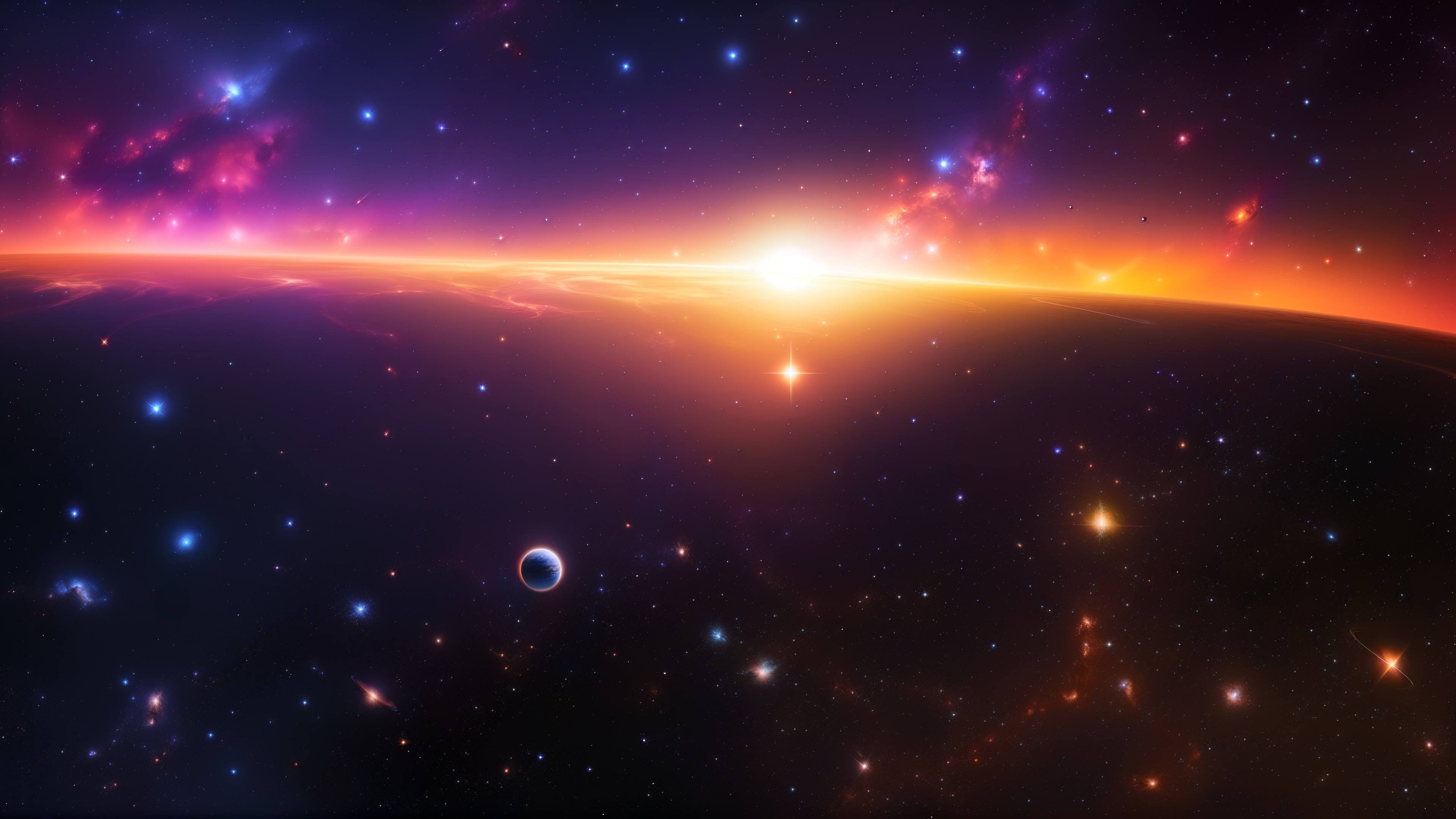 Cosmic Horizon: Planet Rising Above Starfield